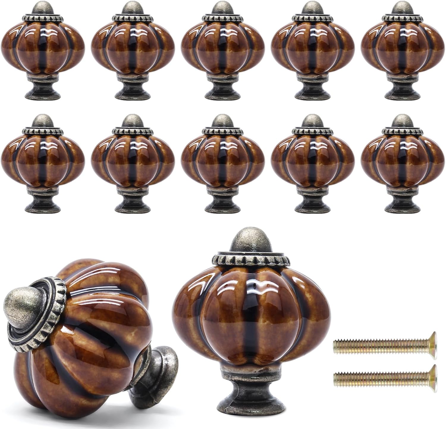 Cionyce 12 Pack Brown Pumpkin Knobs Ceramic Cabinet Knobs Retro Dresser ...