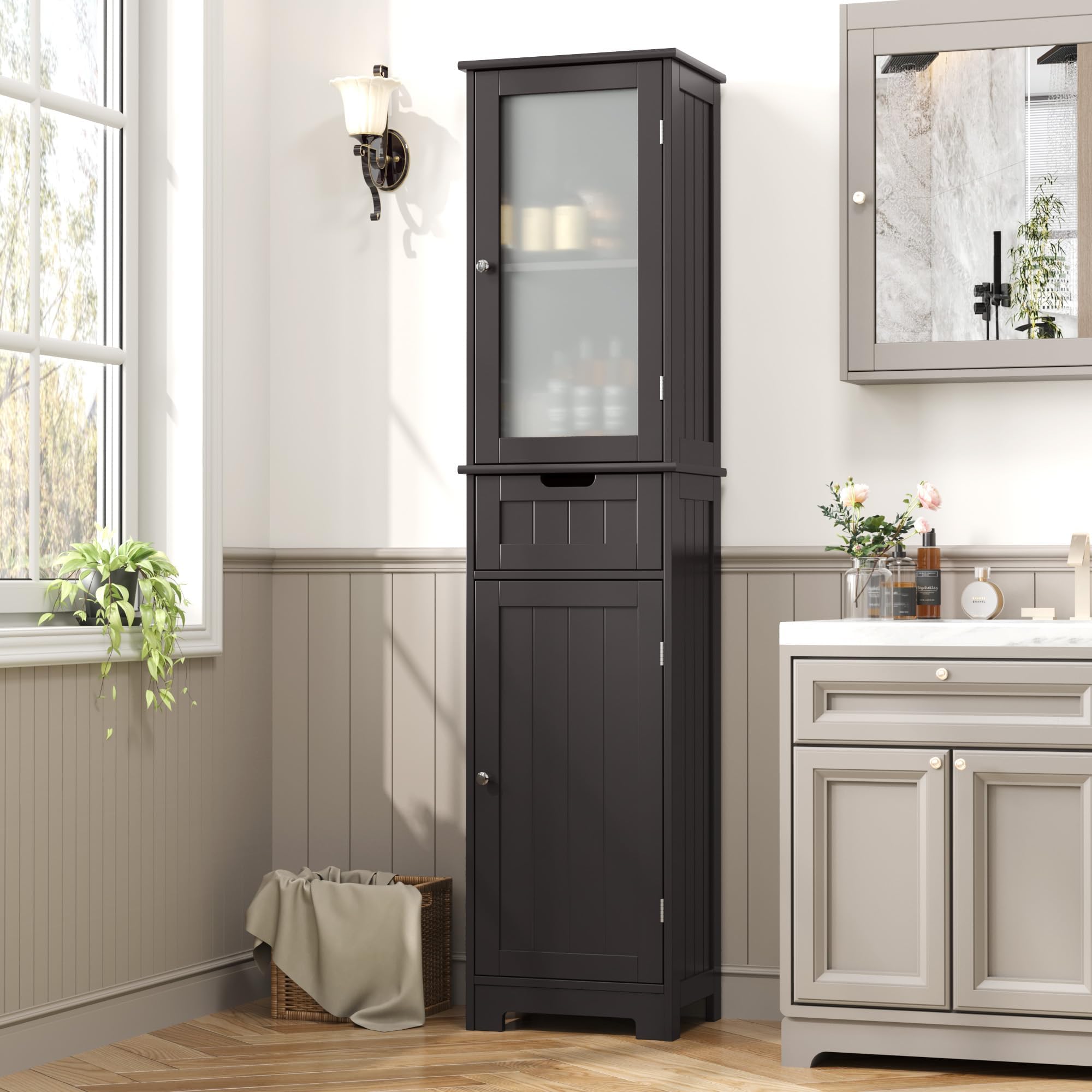 Amazon.com: Iwell 67.2" H Tall Bathroom Storage Cabinet with 2 Doors ...