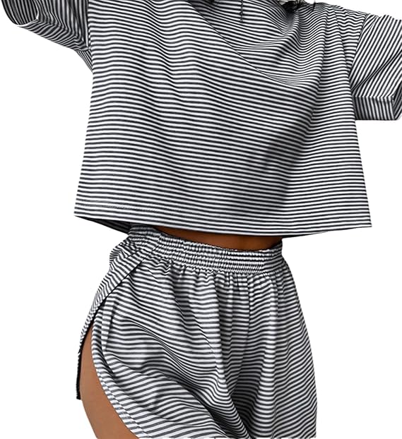 Amazon.com: Split Short Pajama Set,Women's Two Piece Pajama Set Striped ...