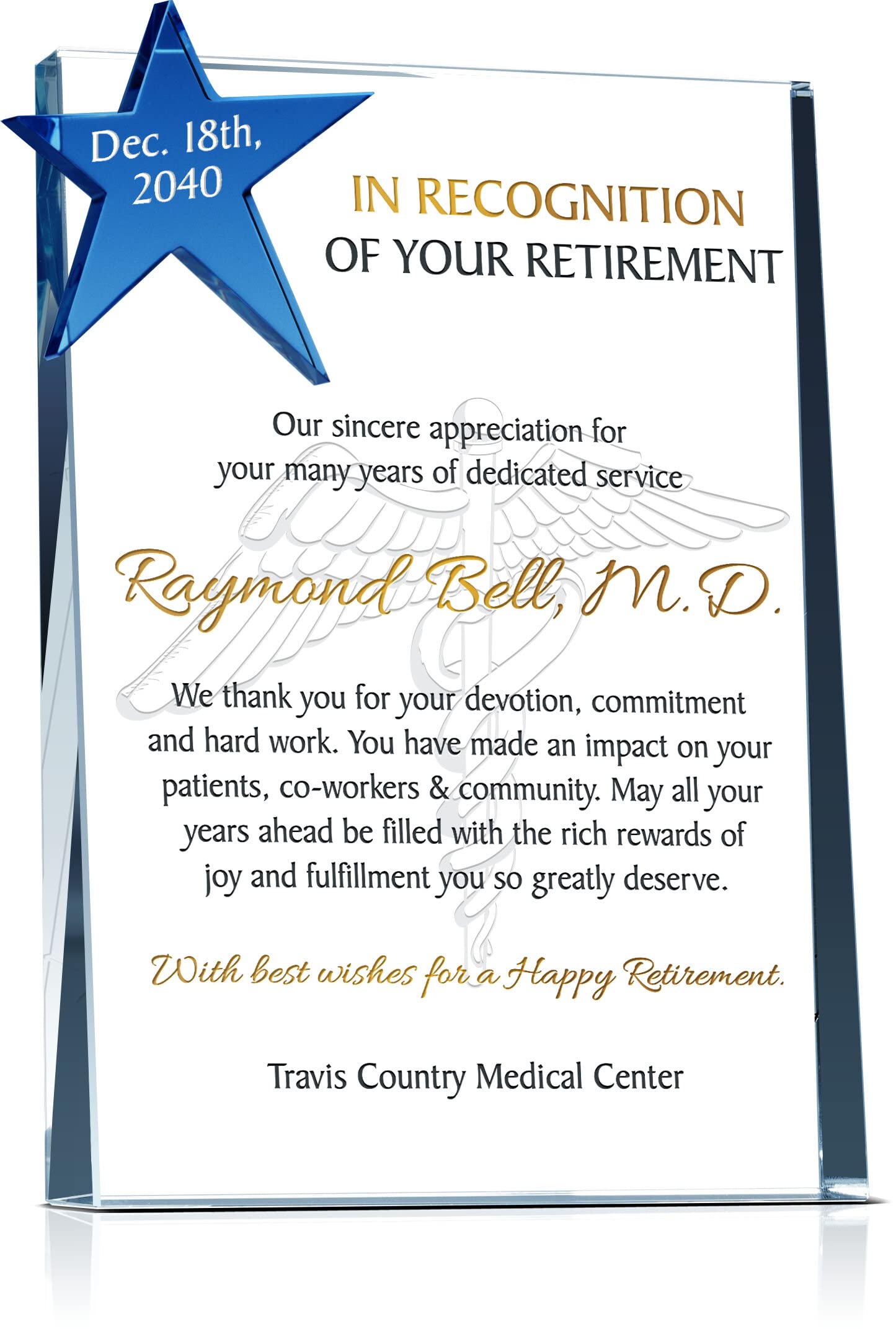 Amazon.com: Personalized Crystal Star Retirement Gift Plaque for Doctor ...