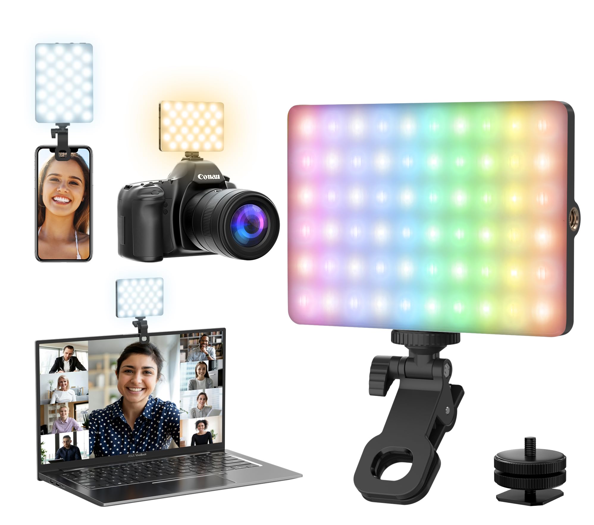 Youlisn LED Video Light RGBW Selfie Light with Phone clip, 90 LED Phone ...