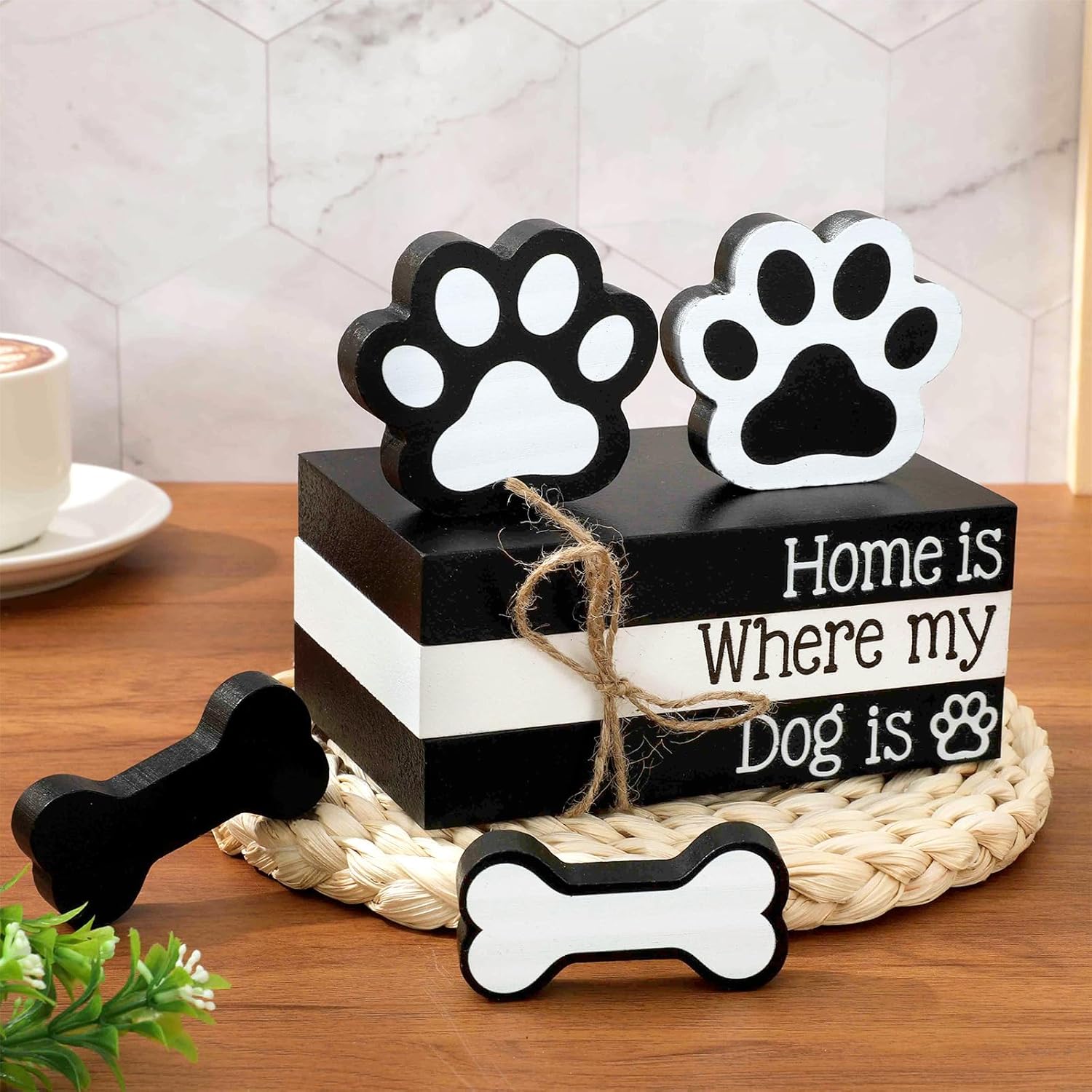 Amazon.com: Whaline 7Pcs Dog Paw Bone Decoration Black White Wooden ...