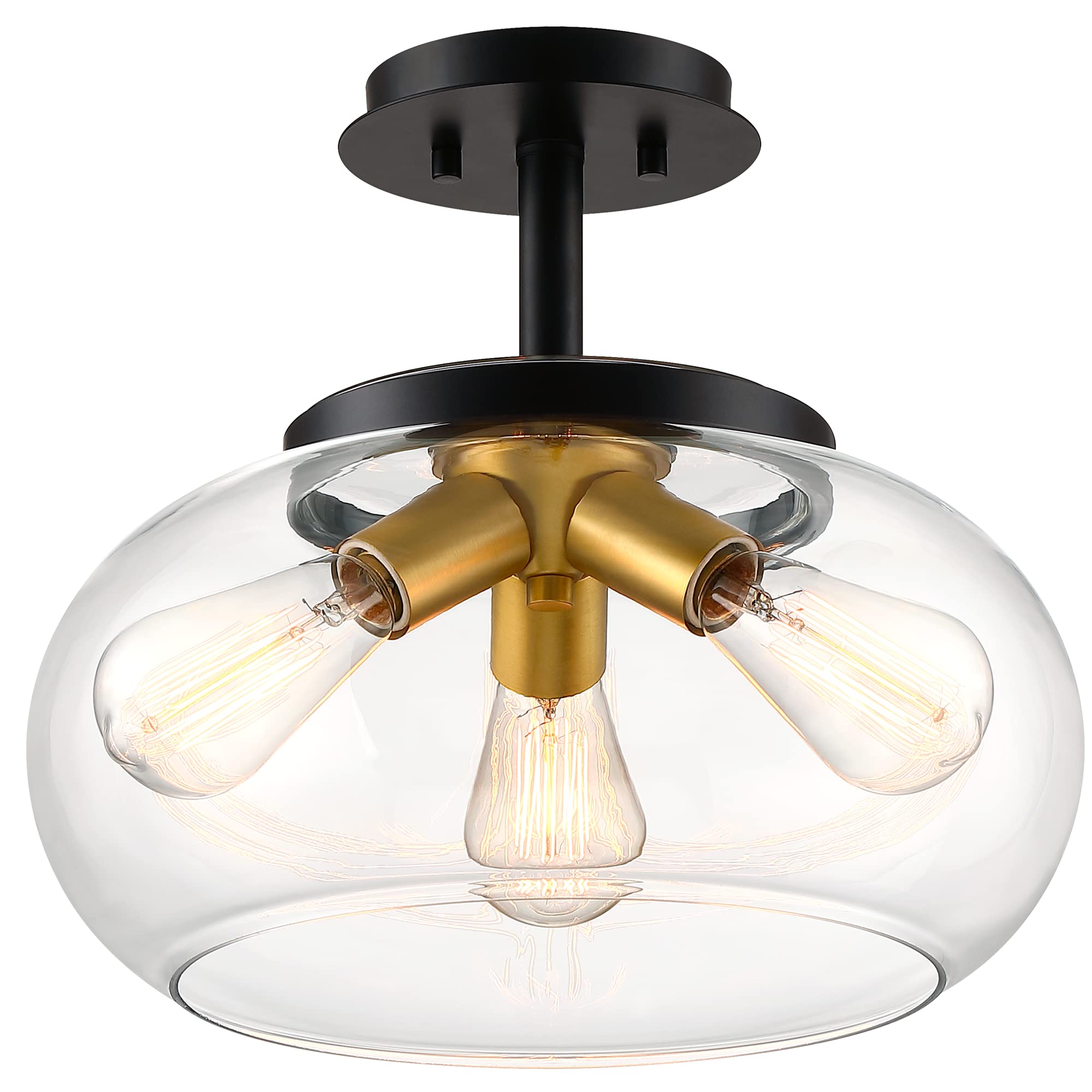 Motini 3 Light Ceiling Light Fixture Black And Gold Brushed ...