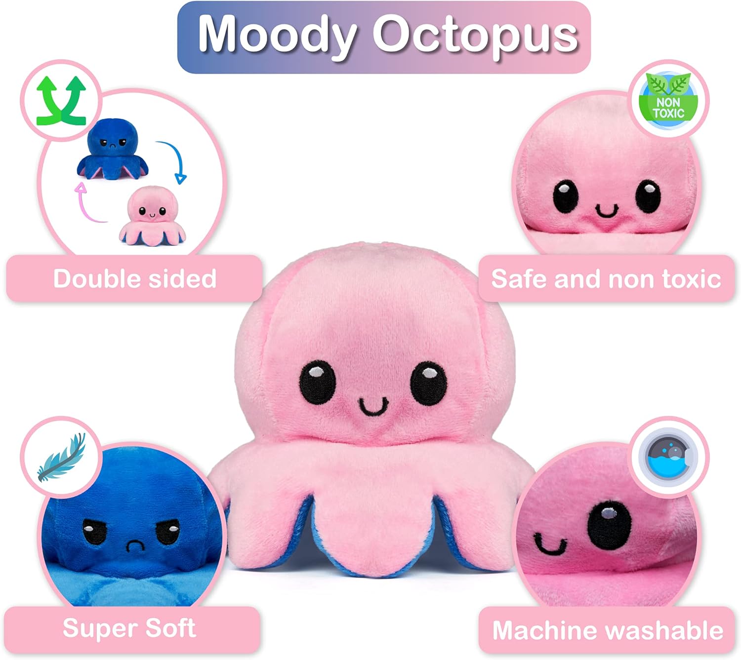 Half Orange – Reversible Octopus Plush (Blue/Pink Colour), Mood Octopus ...