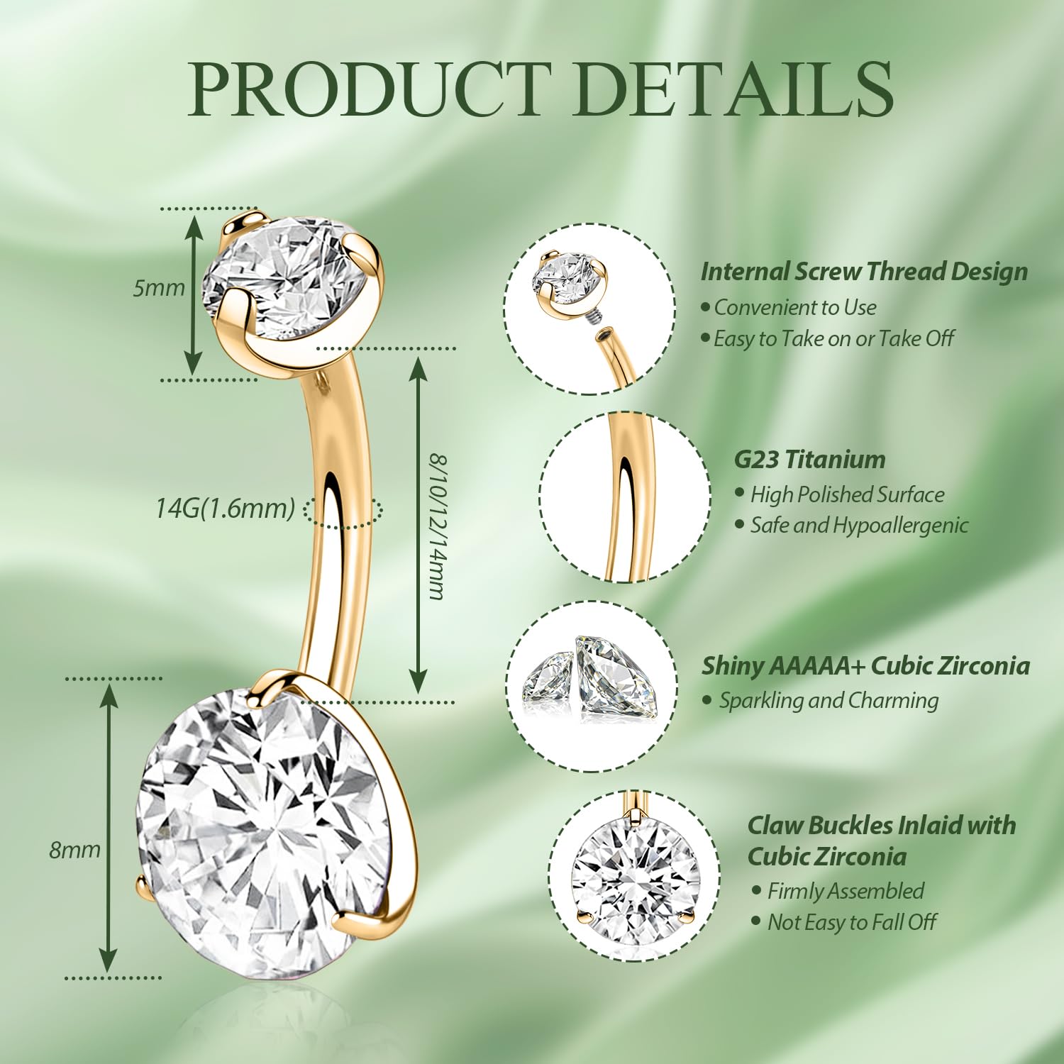 Snapklik.com : Belly Button Ring Gold Titanium Belly Button Piercing ...