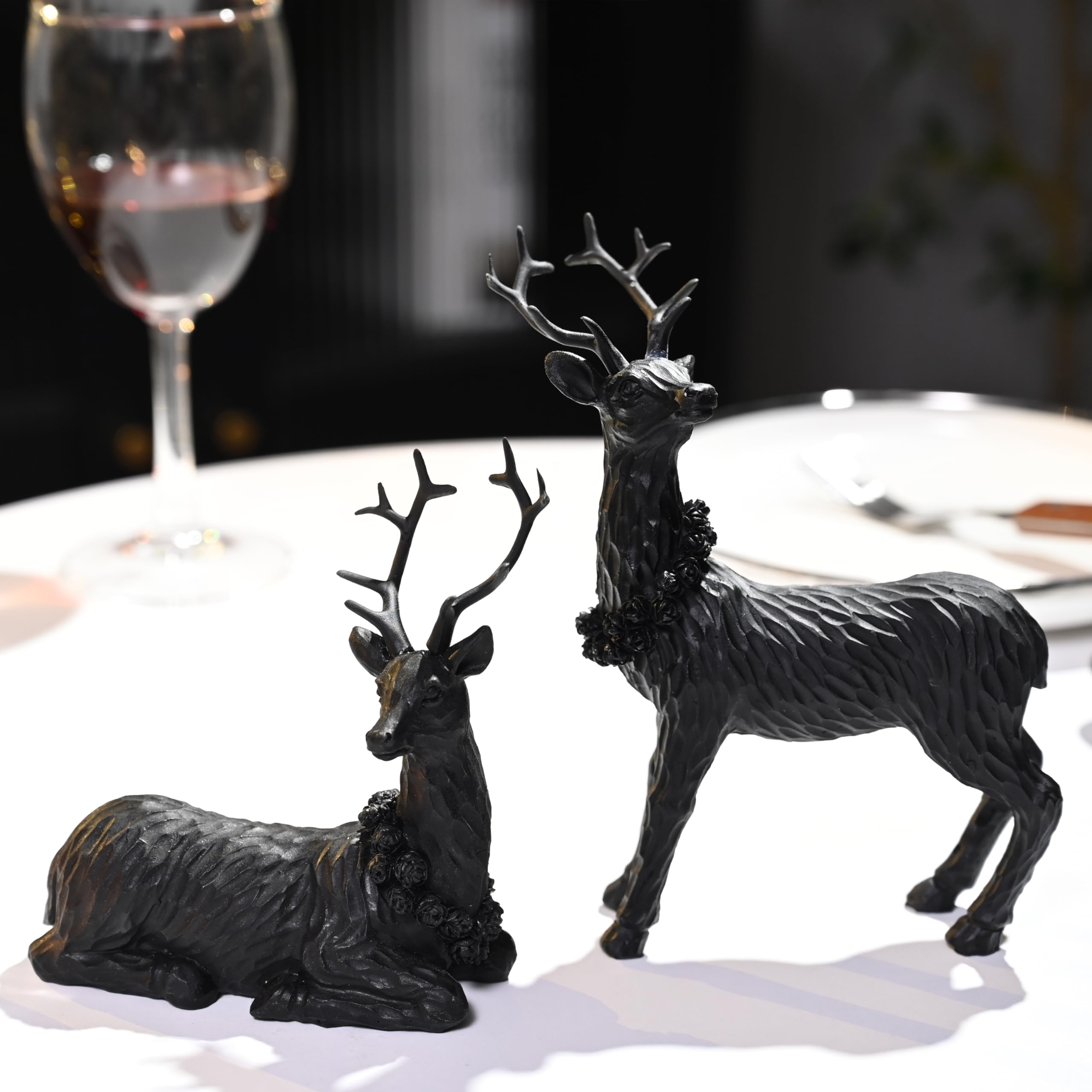 Amazon.com: AOMOONOA Black Christmas Reindeer Figurines, 2Pcs Small ...