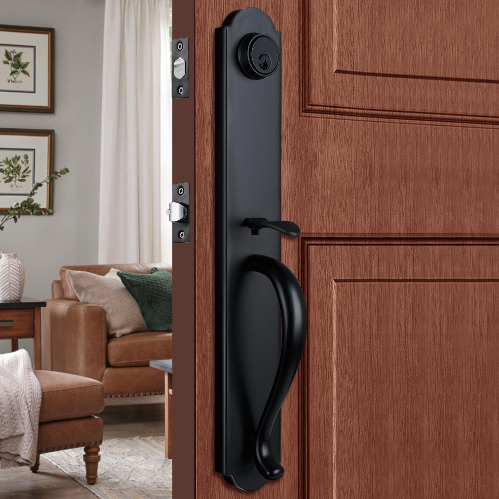 HISAFE Matte Black Front Door Handleset in Camelot Trim, Heavy Duty ...