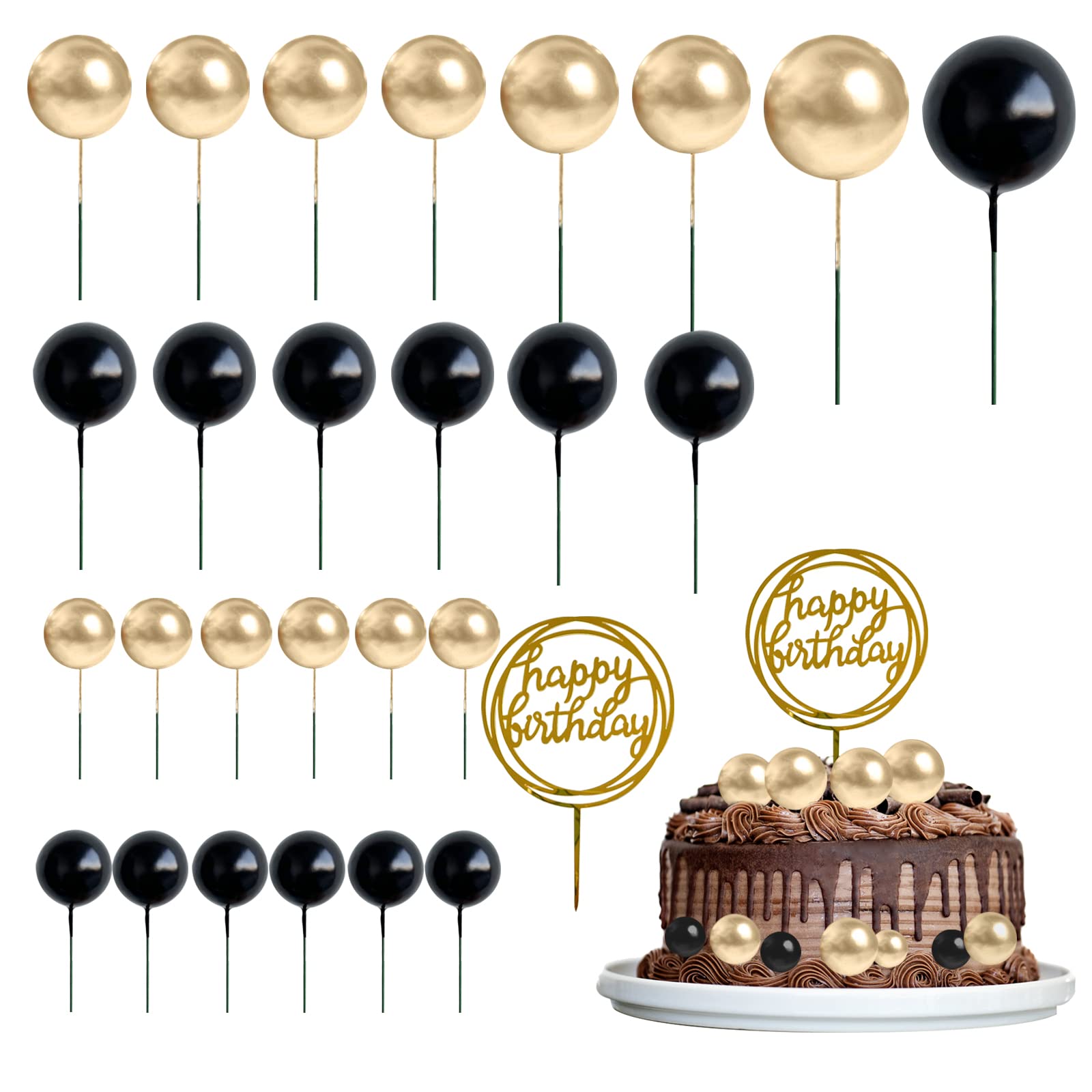 Snapklik.com : YESEEM Gold Balls Cake Topper, 26pcs Gold Balls Black ...