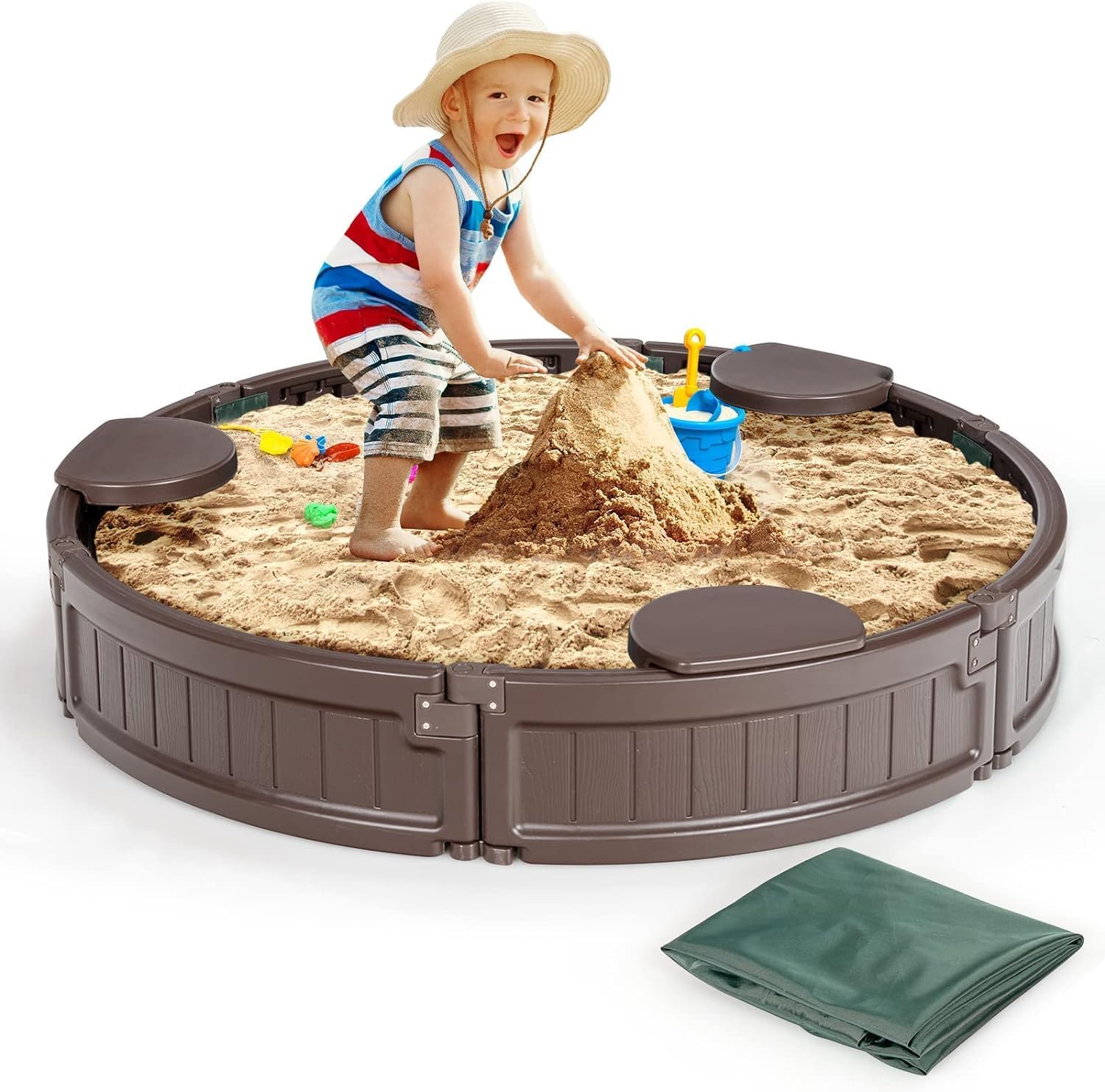 Amazon.com: Costzon Kids Sandbox with Cover, HDPE Child Sand Pit w ...