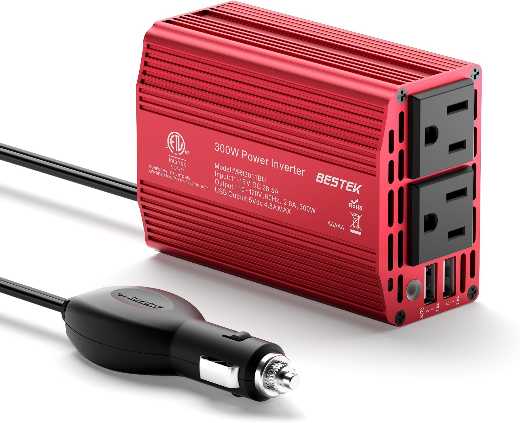 Amazon.com: BESTEK 300W Power Inverter 12V DC to 110V AC Car Plug ...