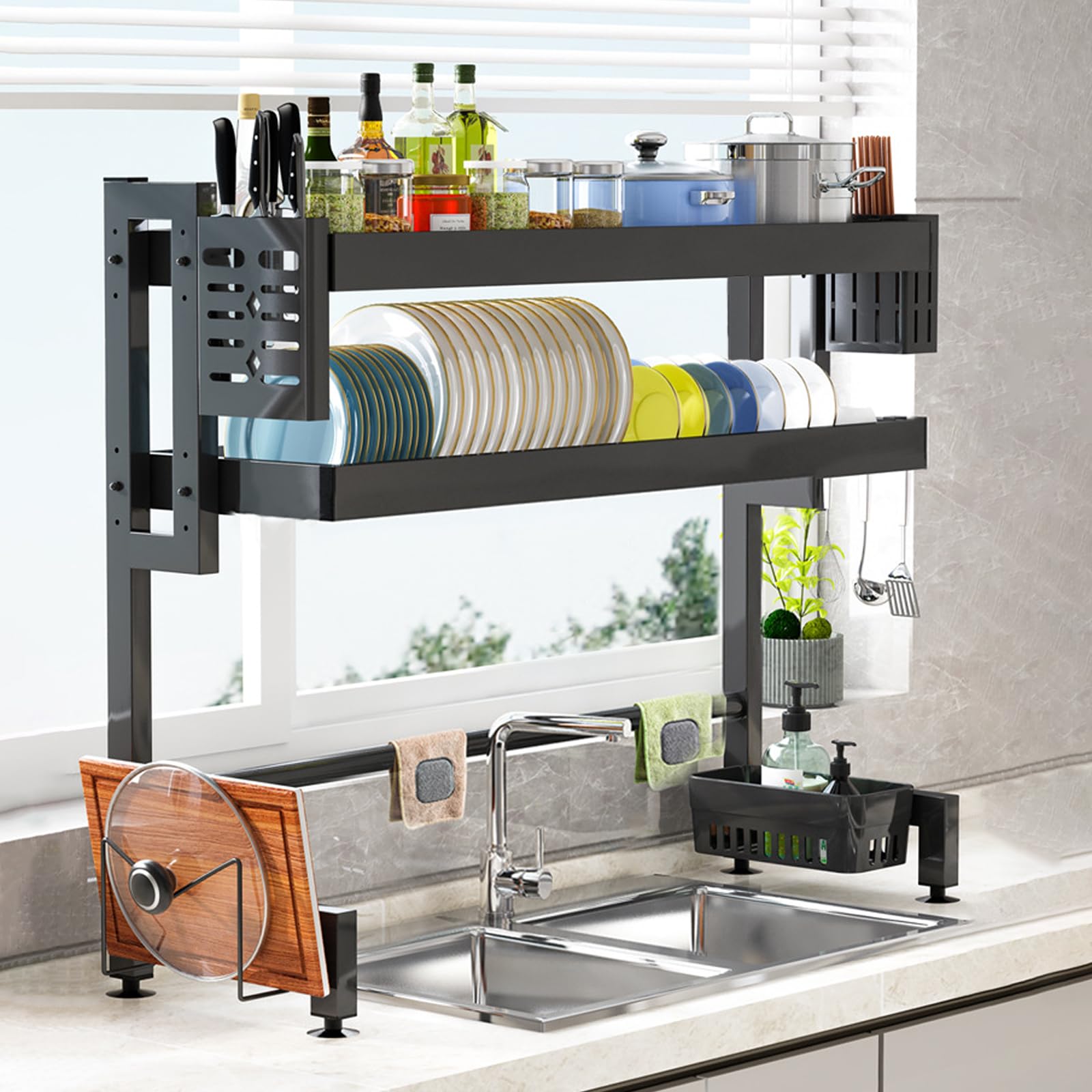 Over The Sink Dish Drying Rack, Adjustable 2-Tier Kitchen Sink Dish ...