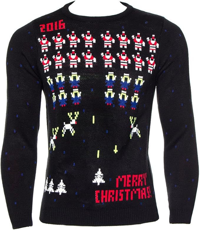 Run & Fly Men's 80's Retro Arcade Game Christmas Jumper, Black, XX ...