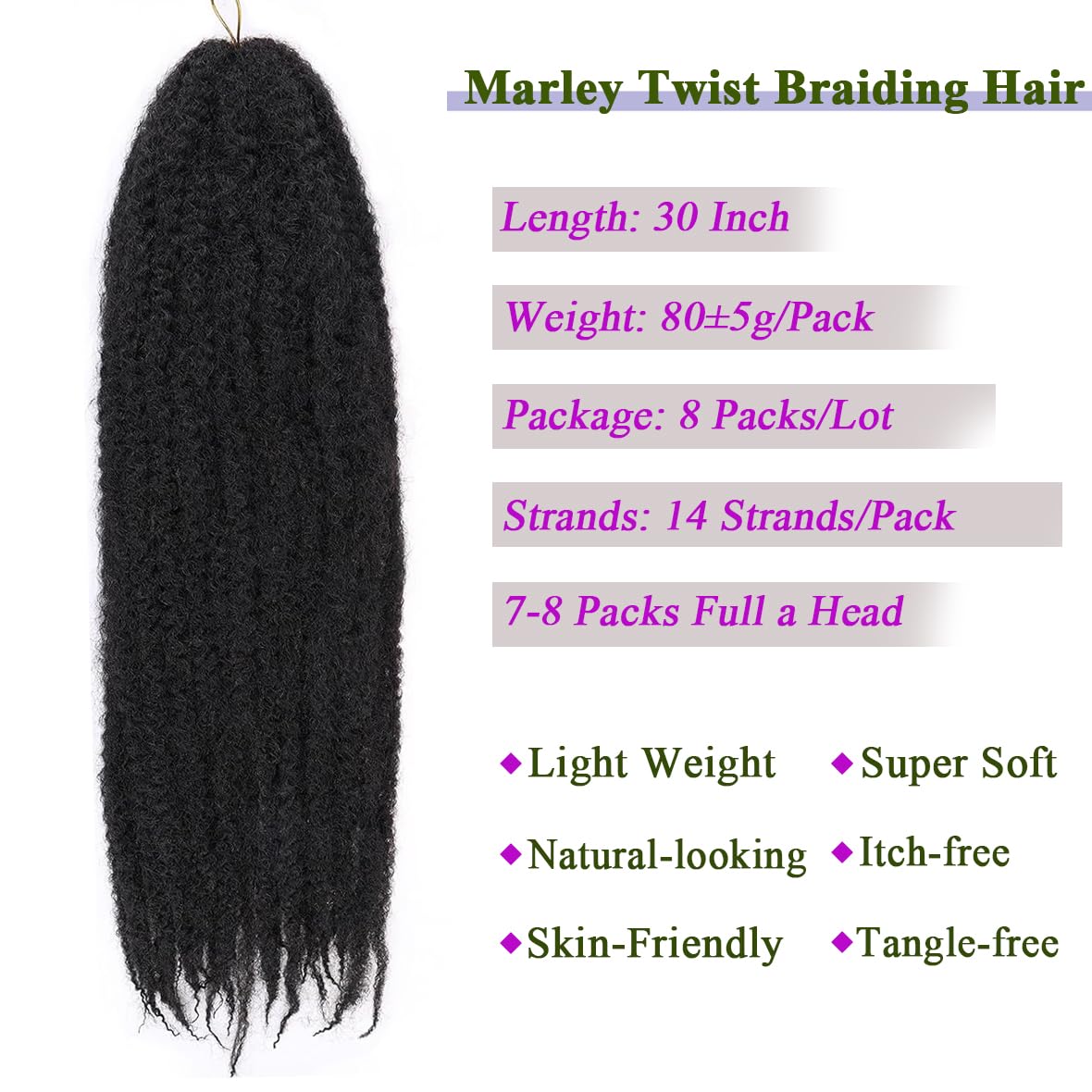 Kachanaa 30 Inch Long Marley Twist Hair for Braiding 8 Packs Pre ...