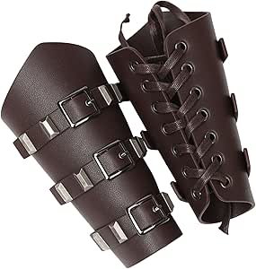 Amazon.com: liuyffan Medieval PU Leather Buckle Arm Bracers LARP Retro ...