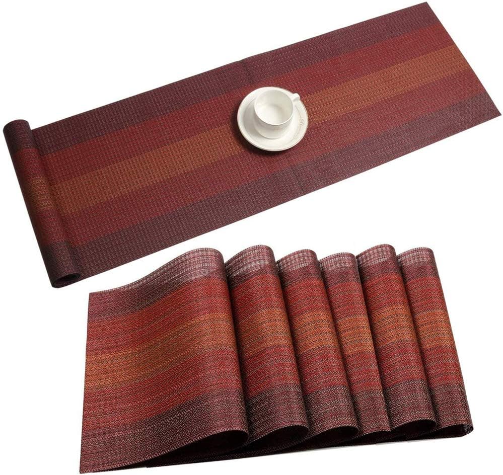 Amazon.com: Placemats with Table Runner Set Vinyl Woven Insulation Heat ...