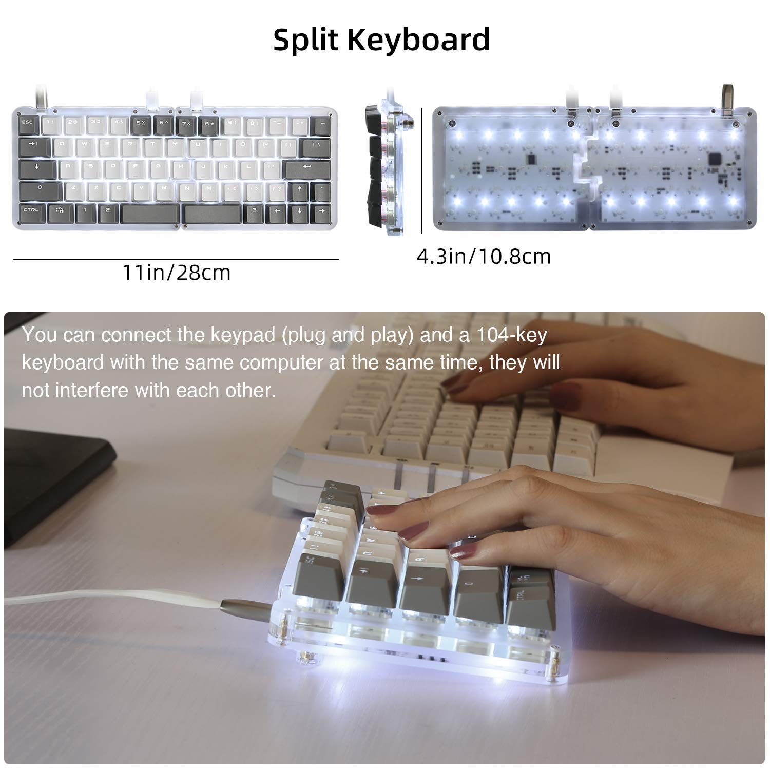 Macro Split Mechanical Keyboard White Backlit,Koolertron All 62 Keys ...