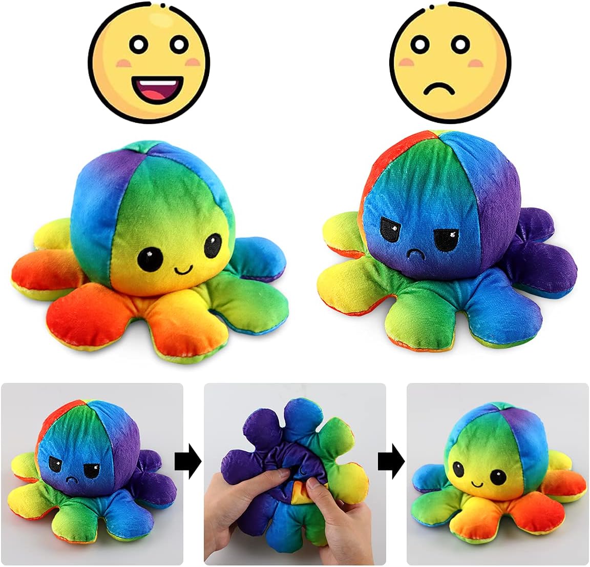 Reversible Octopus, Octopus Plushie, Double Sided Flip Octopus Doll ...