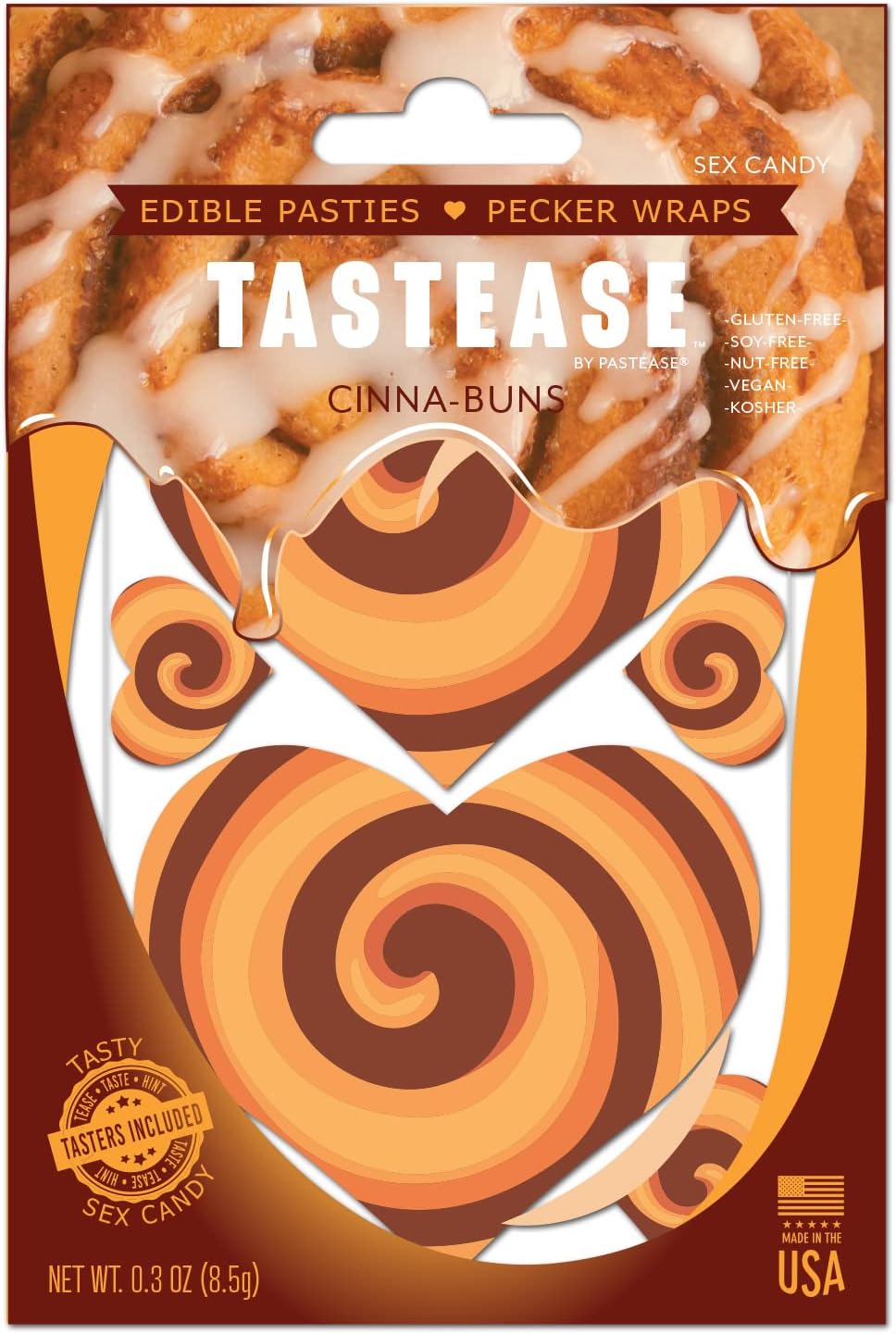 Amazon.com: Tastease - Heart Shaped Edible Pasties & Pecker Wraps Cinna-Buns Cinnamon Roll Candy ...