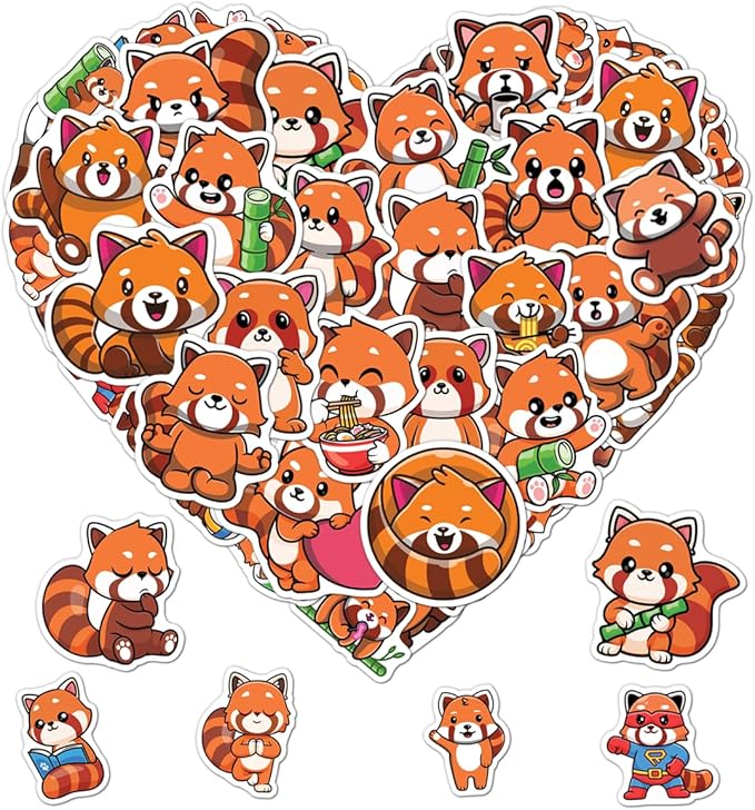 Amazon.com: Pack 50 Pcs Cute Animal Red Panda Stickers for Water ...