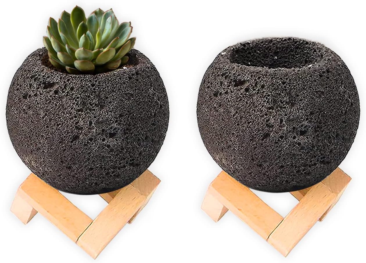 Amazon.com: 2 Pcs Natural Lava Stone Succulent Pots, Good Drainage Mini ...