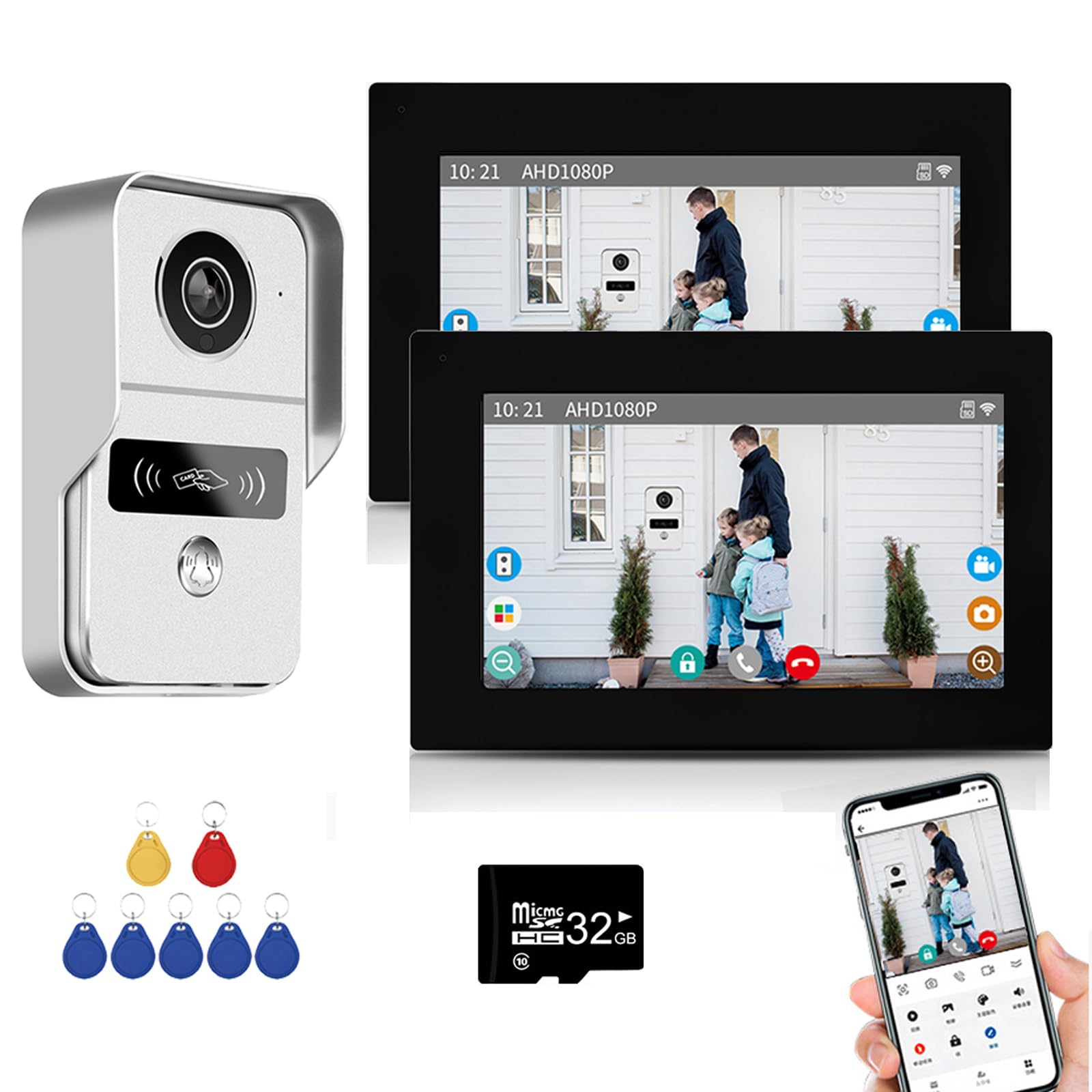 Amazon.com: Wireelss Video Doorbell Intercom with 2 Unit 7 inch Touch ...