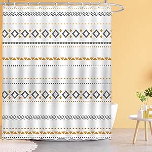 Amazon.com: Lindameler Boho Shower Curtain Stripe Geometric Shower Curtain Farmhouse Bohemian ...