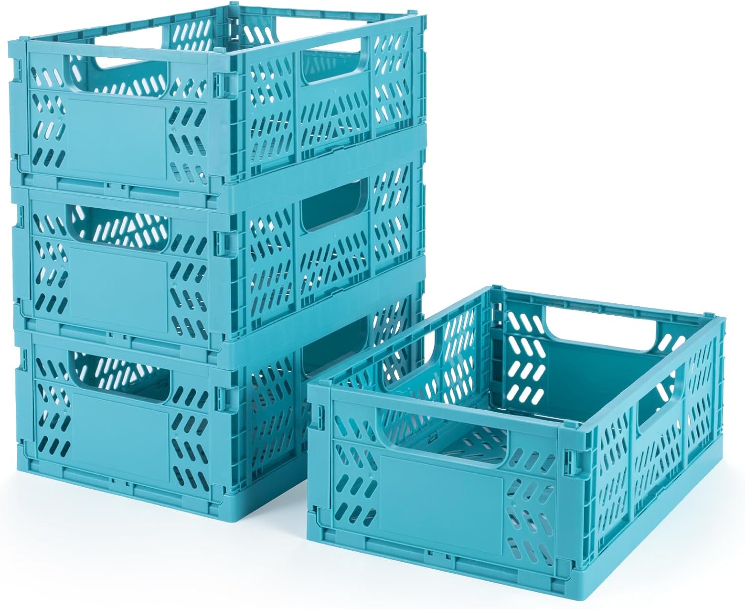 Esilihom 4 Pack Plastic Crate with Handle, Folding Crate Boxes ...