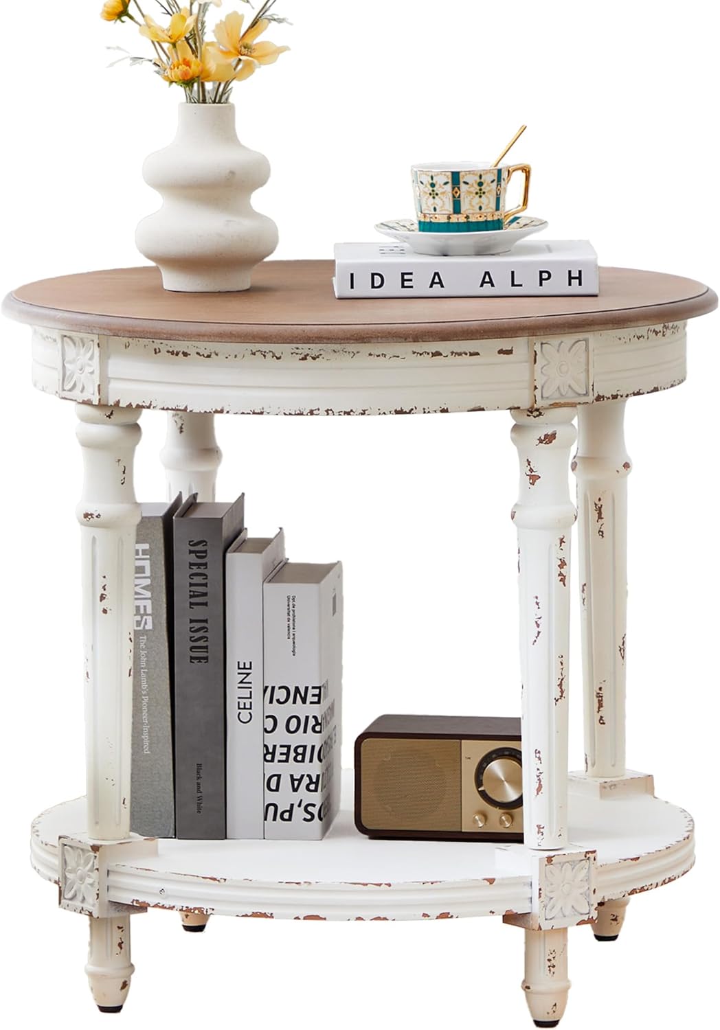 Amazon.com: BERRYMERRY 23.6" French Country Two Tone Round End Table ...