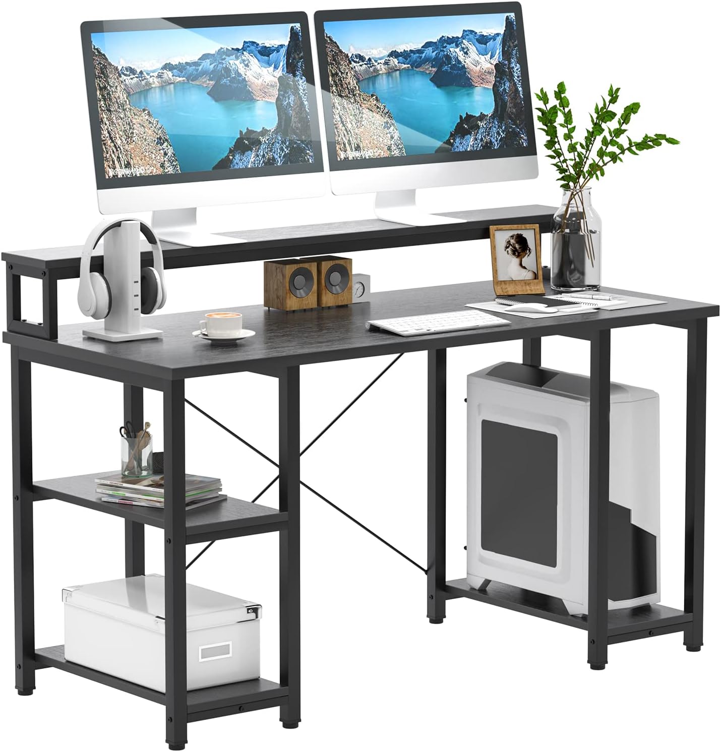 Amazon.com: soges 55 inches Computer Desk with Storage Shelves Study ...