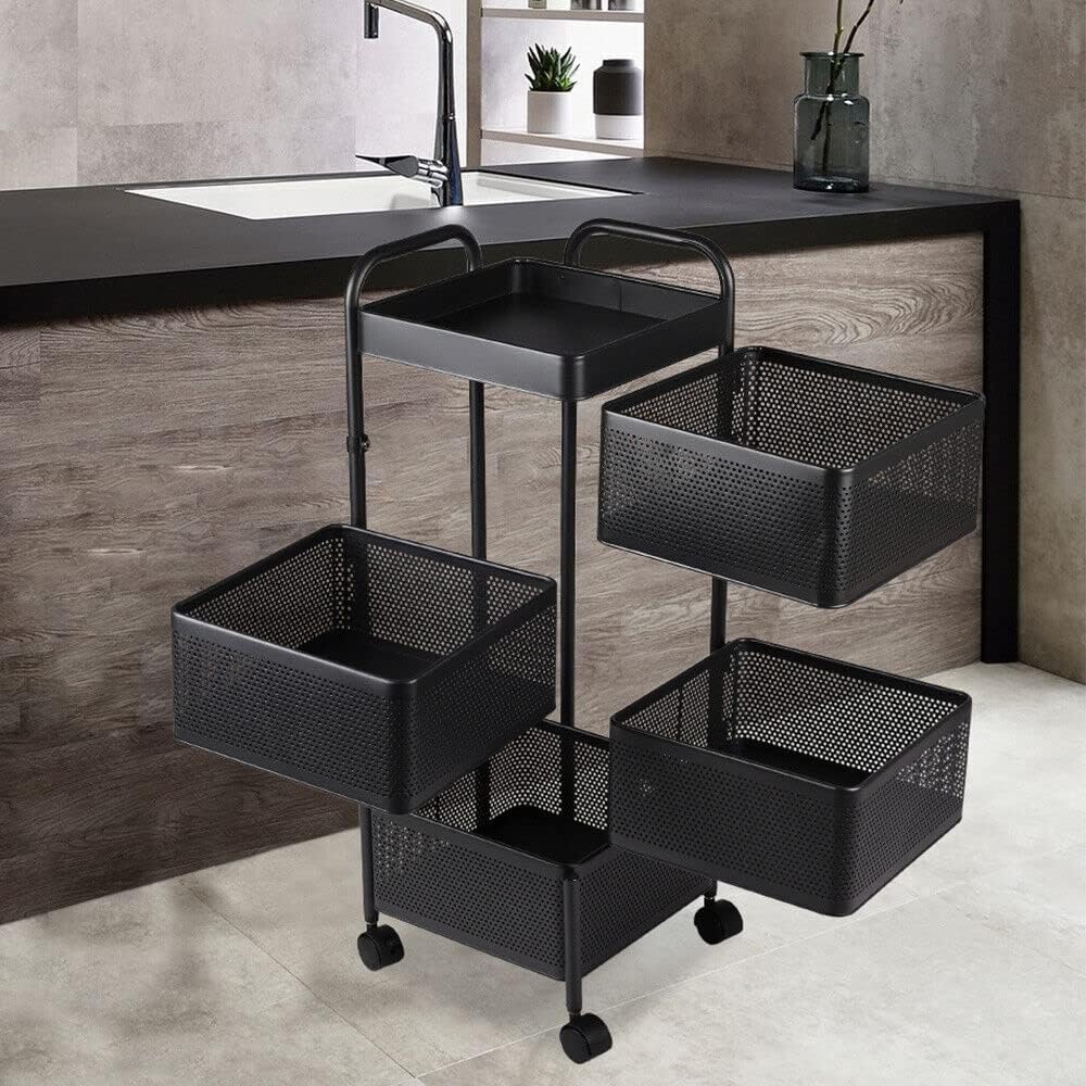 4, 5 Tier Rolling Multi-purpose Metal Rotating Rolling Free Standing ...