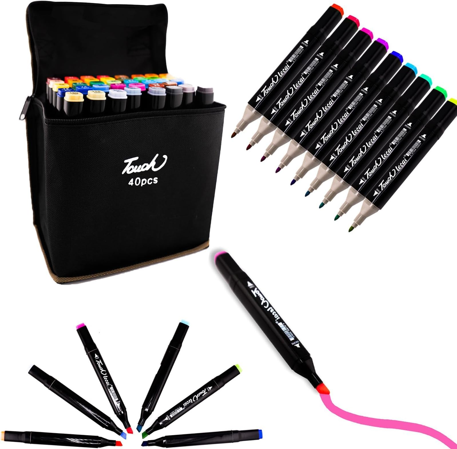 TOUCHLECAI 40 +2 Dual Tip Coloured Marker pens for Sketching, Anime and ...