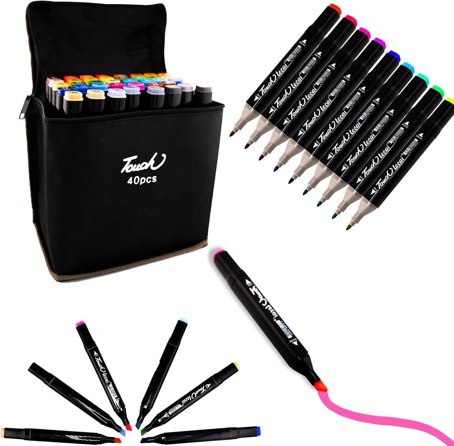 TOUCHLECAI 40 +2 Dual Tip Coloured Marker pens for Sketching, Anime and ...