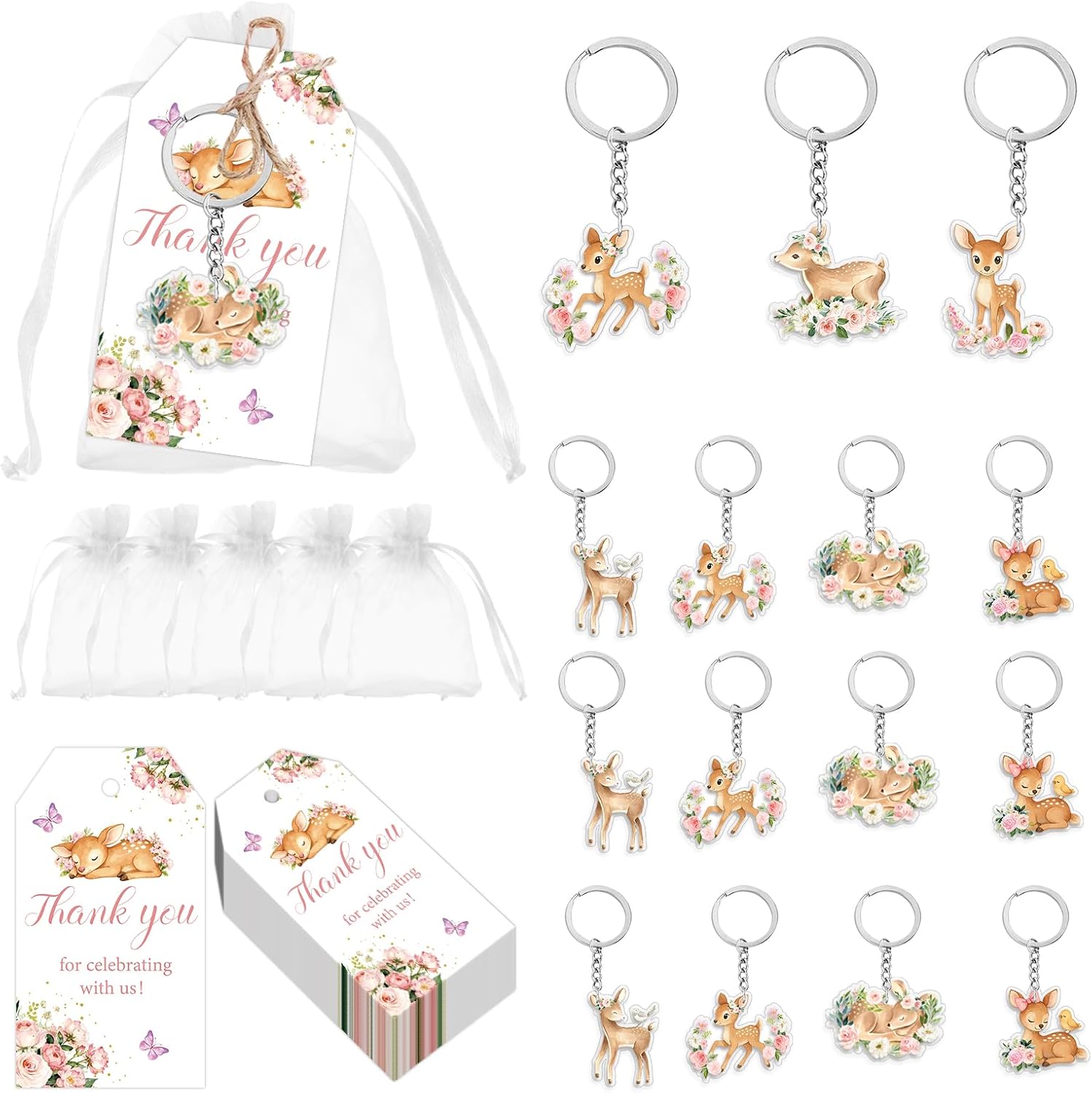 Amazon.com: Tarndom 72PCS Deer Party Favors Woodland Animals Keychains ...