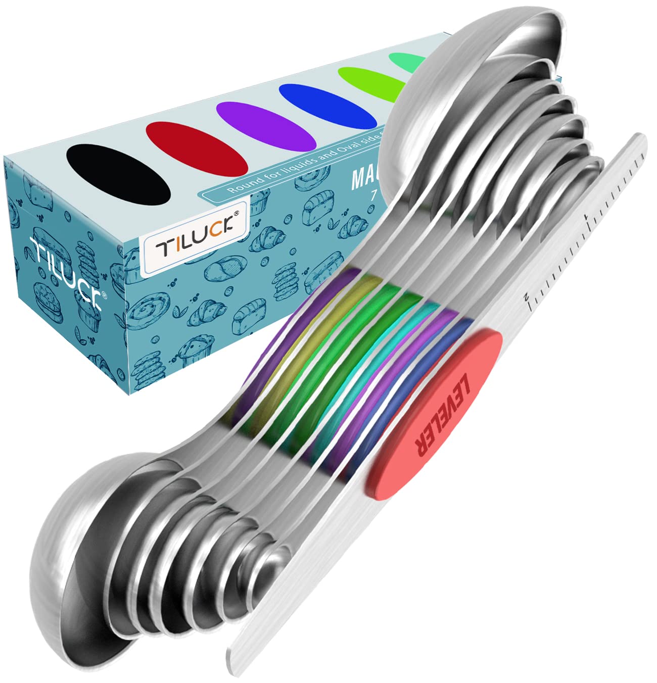 TILUCK Magnetic Measuring Spoons Set, Stainless Steel Dual Sided Spoons ...