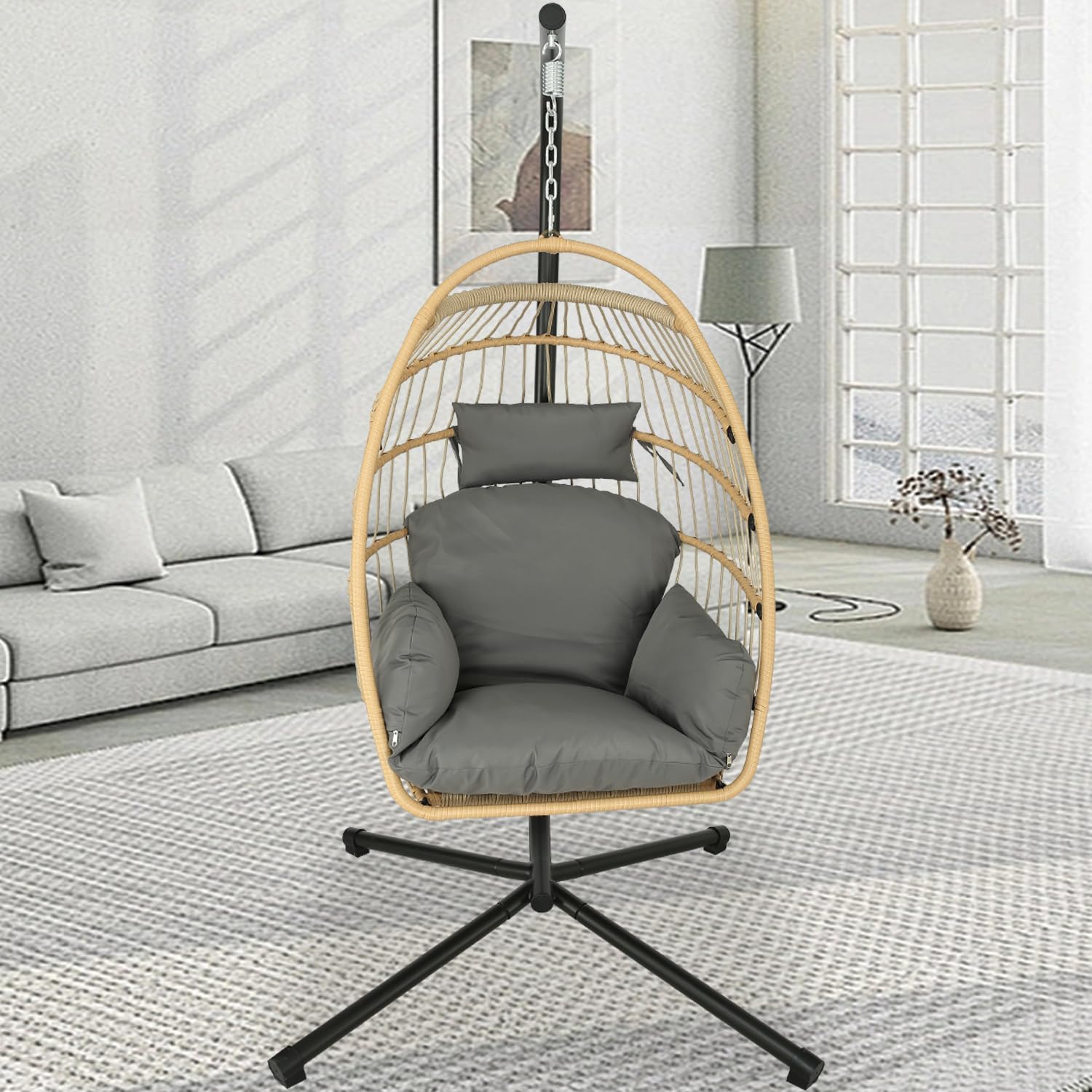 Amazon.com: Furnivilla Indoor Outdoor Patio Wicker Hanging Egg Chair ...