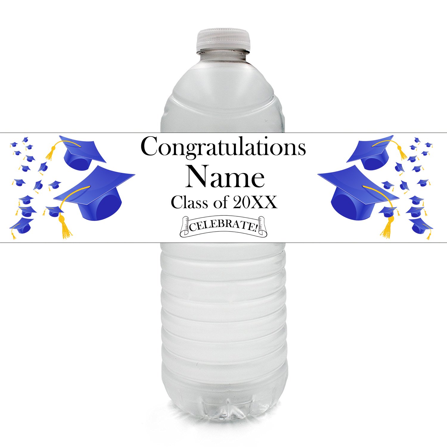Amazon.com: Blue Graduation Water Bottle Label (24CT) Customized by ...