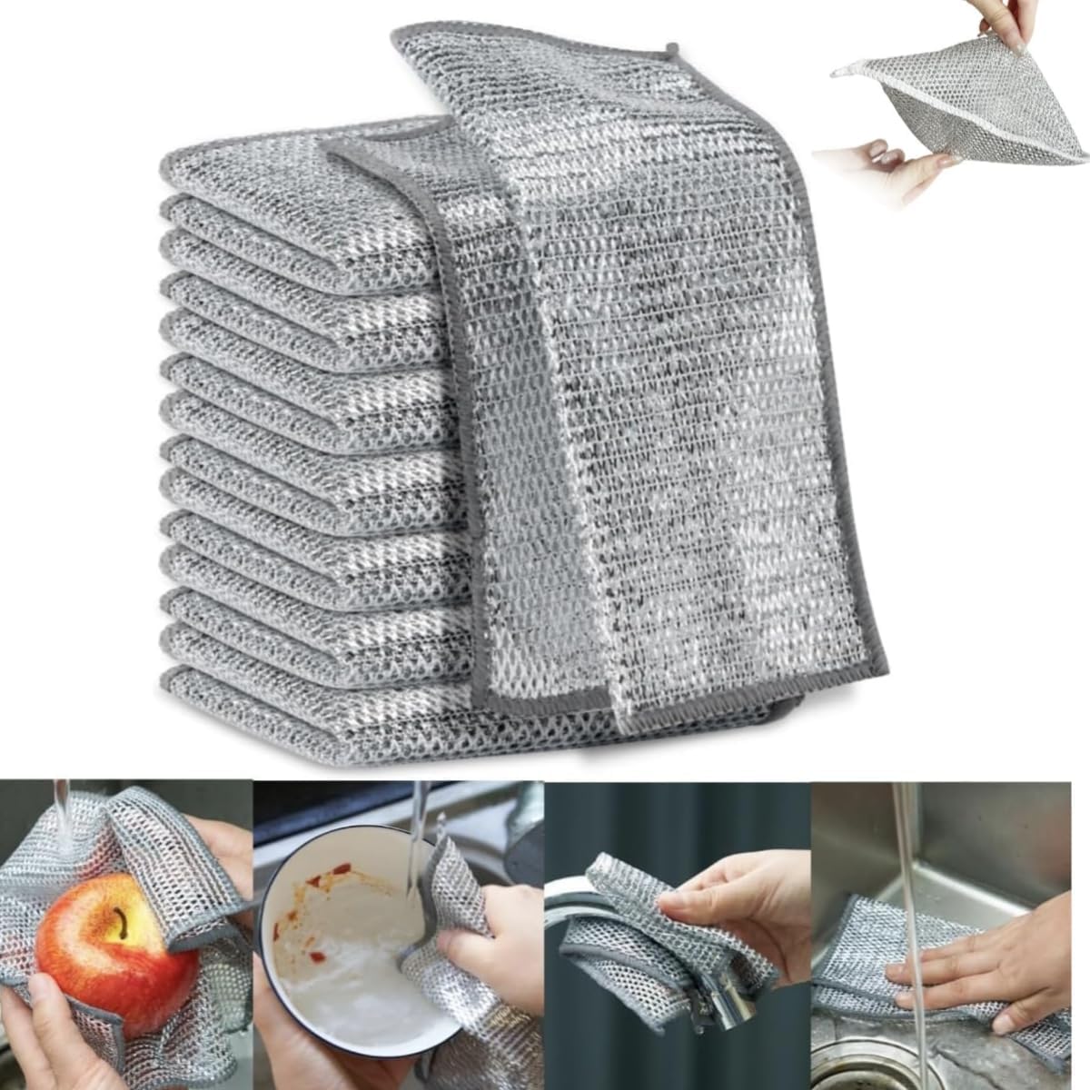Amazon.com: 10 pcs Stainless Steel Scrubber Pads Dishcloth Double-Layer ...
