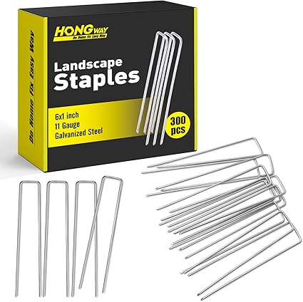 Amazon.com : HongWay 300 Pack Landscape Staples 6 Inch 11 Gauge Stakes ...