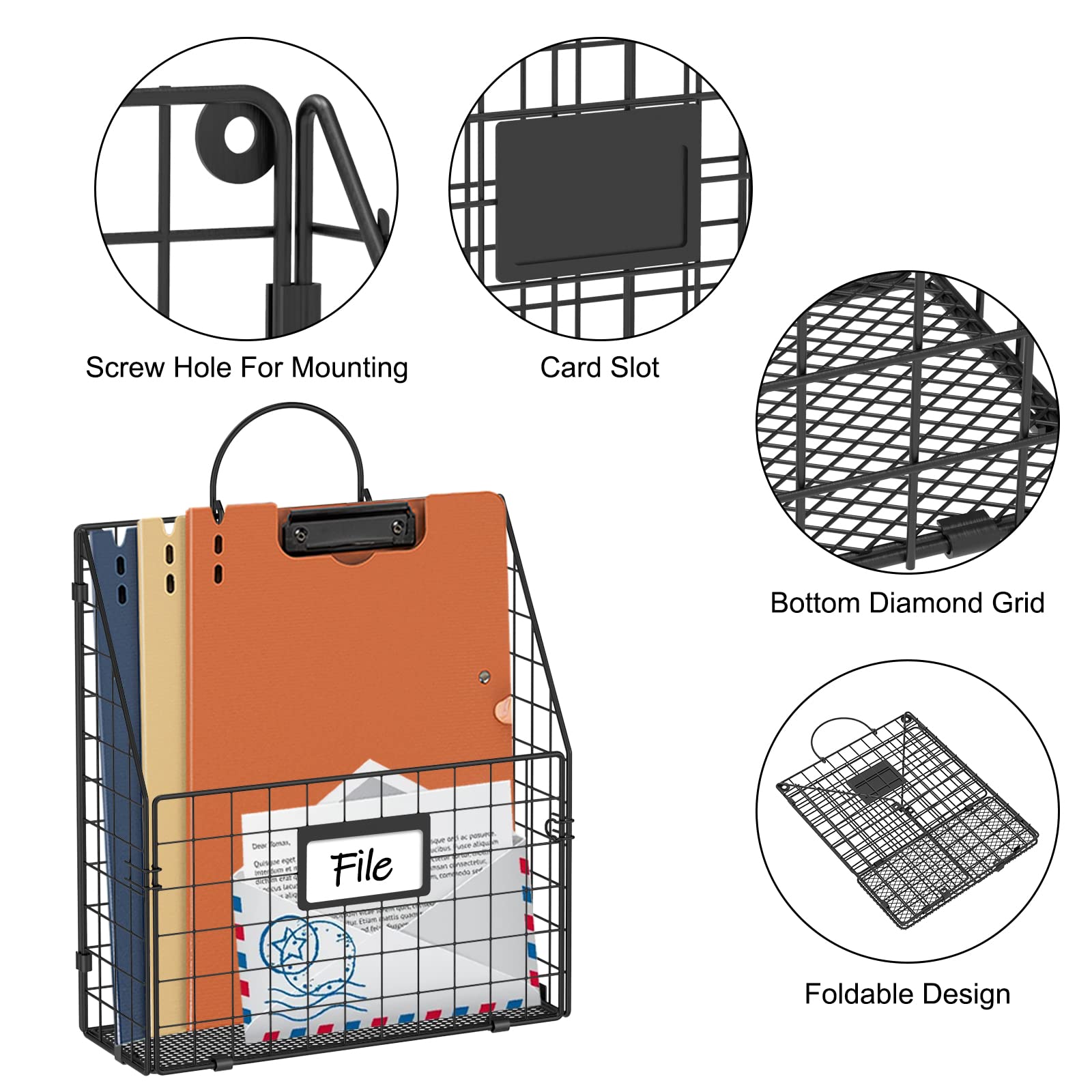 Yuzehuaza Hanging Wall File Organizer Metal Wall Mounted File Holder ...