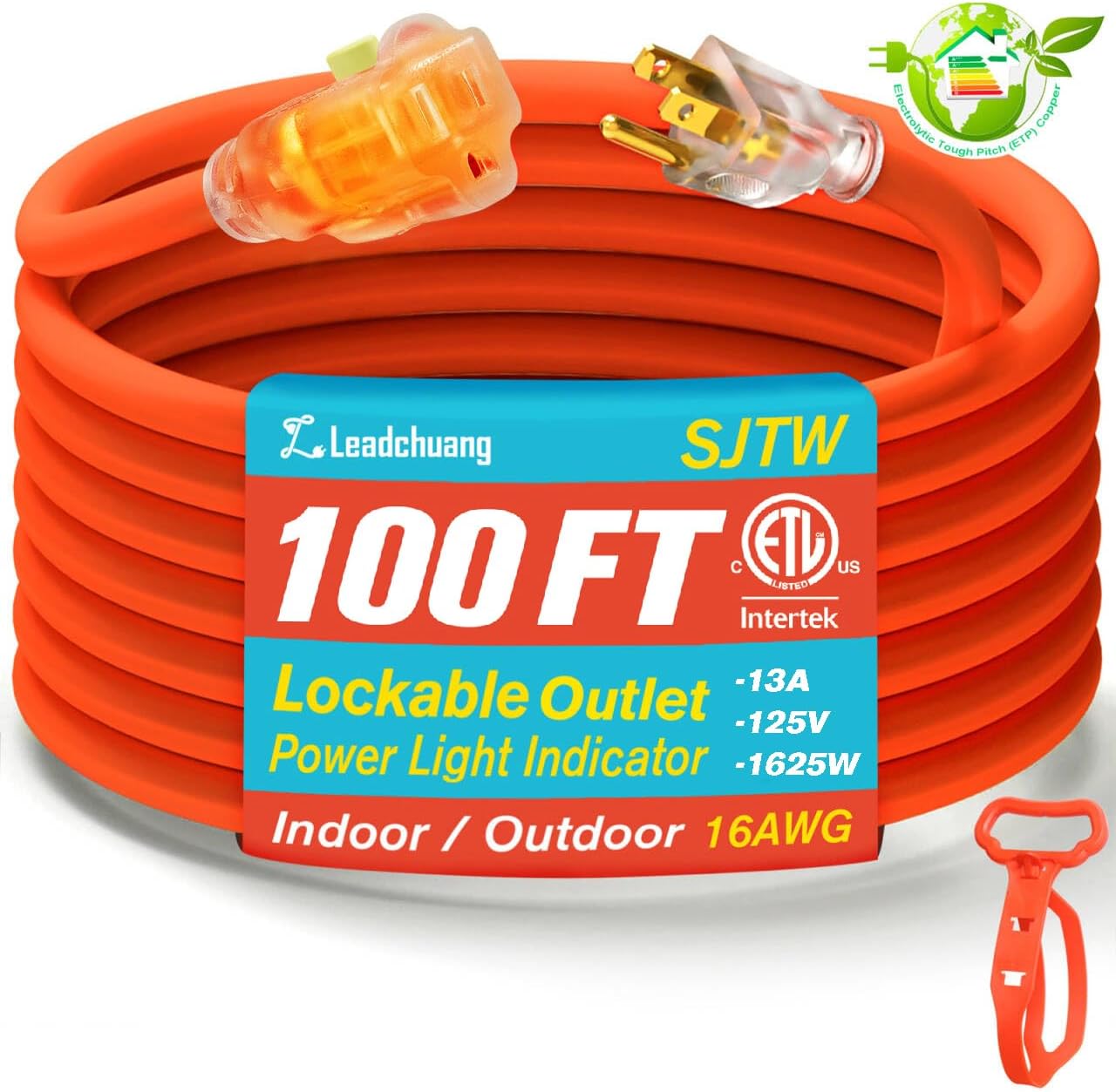 Leadchuang Outdoor Waterproof Extension - 100 ft 16/3 SJTW 3-Prong ...