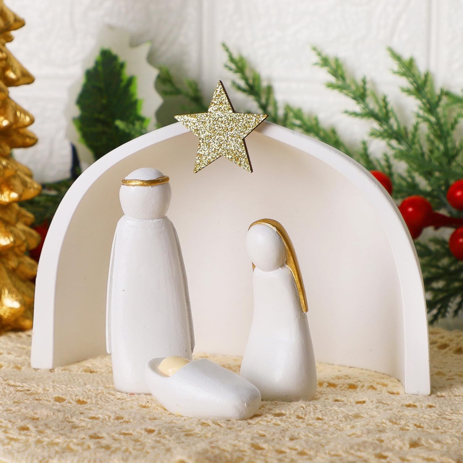 Amazon.com: Juegoal Christmas Nativity Sets, Set of 4 White Mini ...