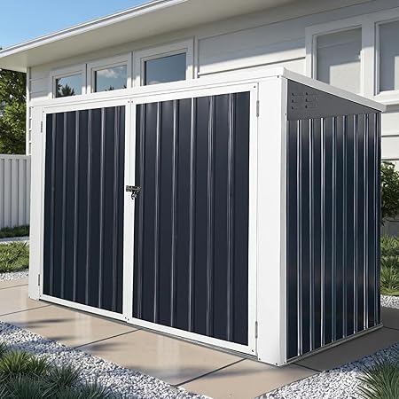 Amazon.com : LINKHOO Outdoor Trash Can Storage Shed, 2 Galvanized Steel ...