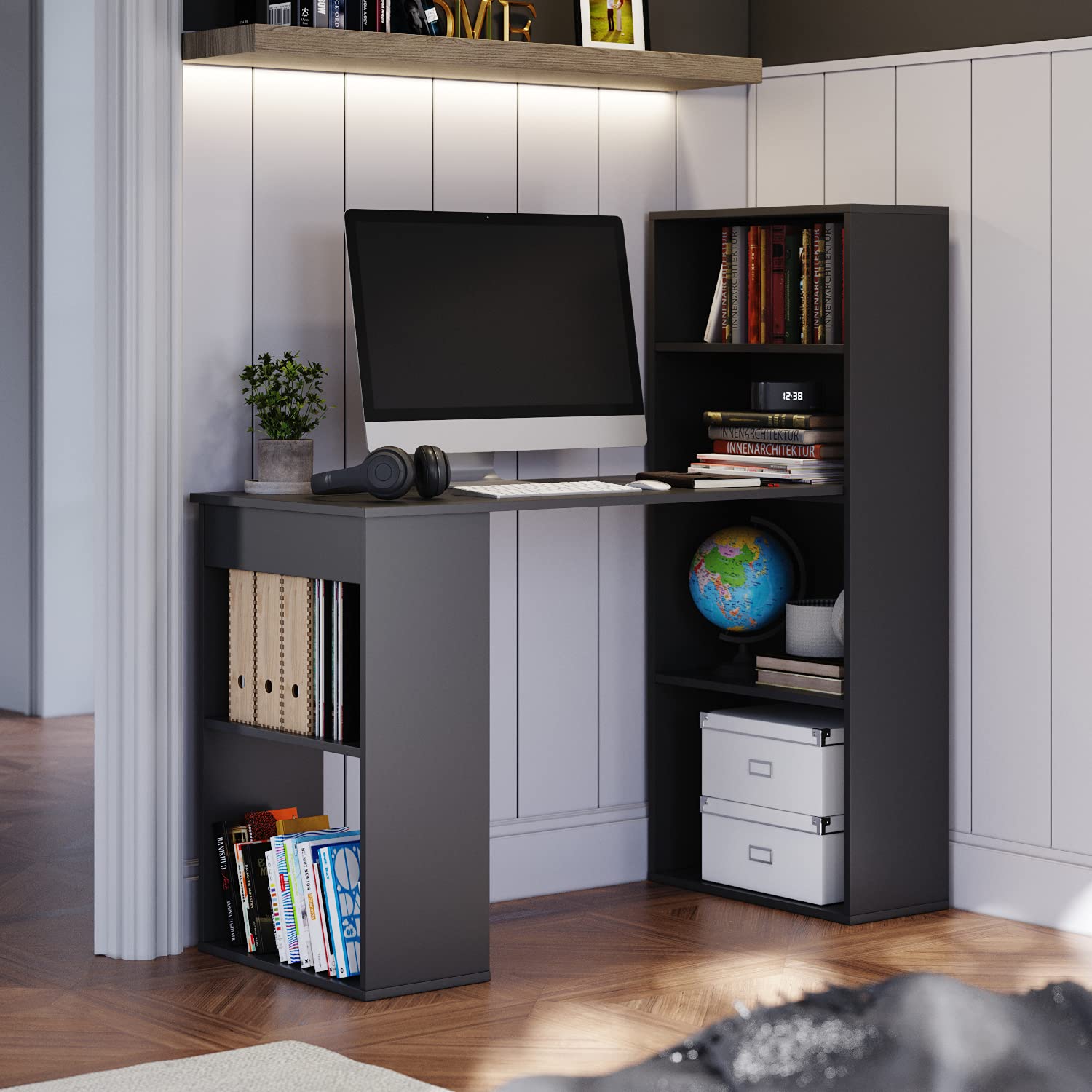Elegant Computer Desk With Bookcase Shelves H Shaped Corner Desk ...