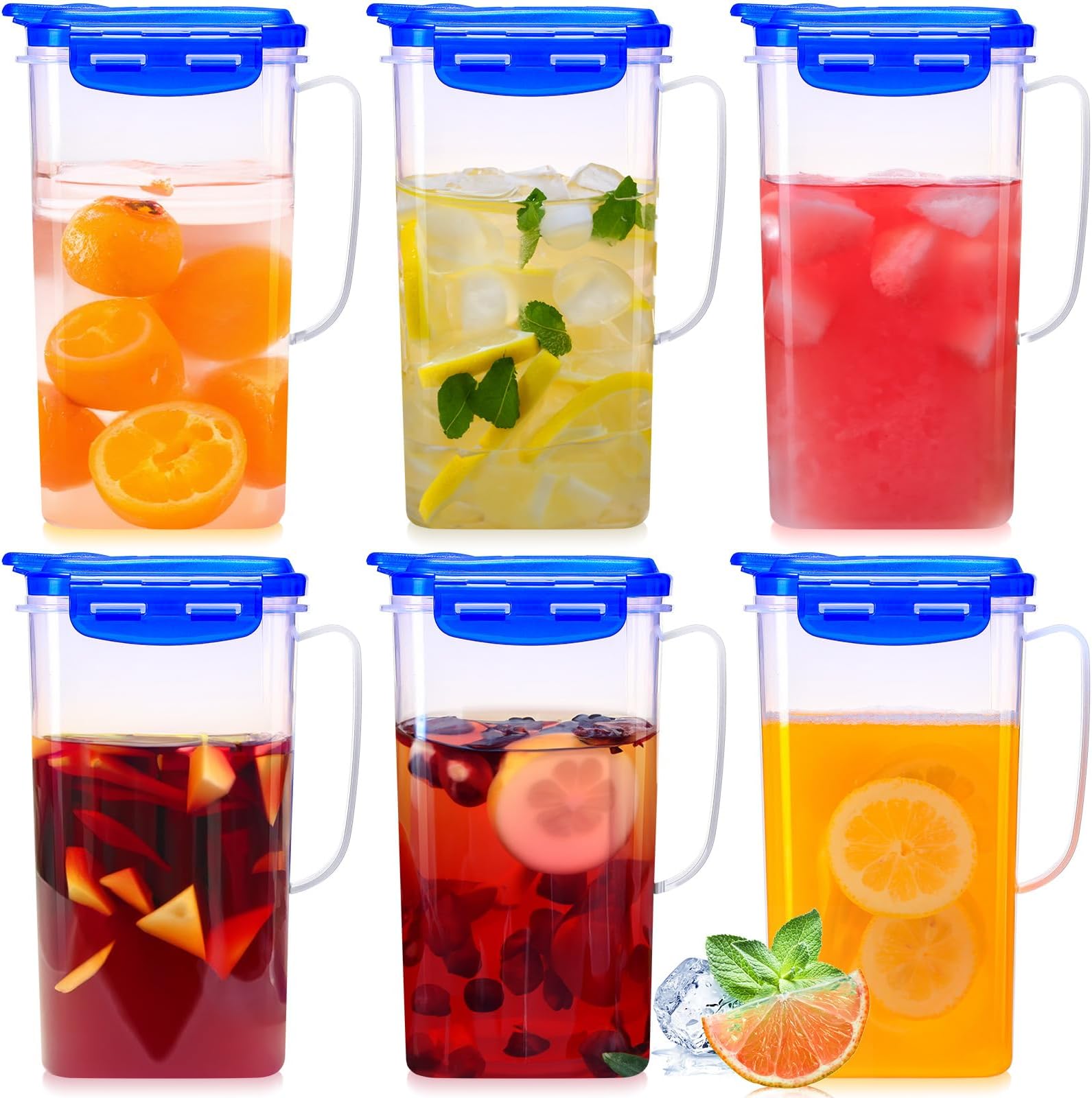 Amazon.com: 6 Pcs 50 oz Plastic Water Pitcher with Lid Fridge Door ...