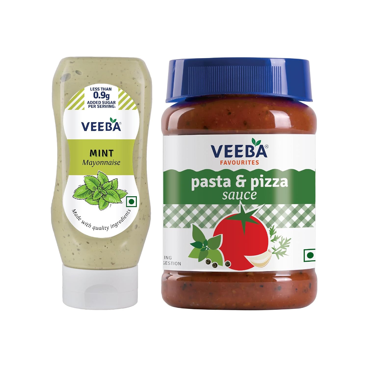 Veeba Pasta-Pizza Sauce,525g & Mint Mayonnaise Pet Bottle,300g - Pack ...
