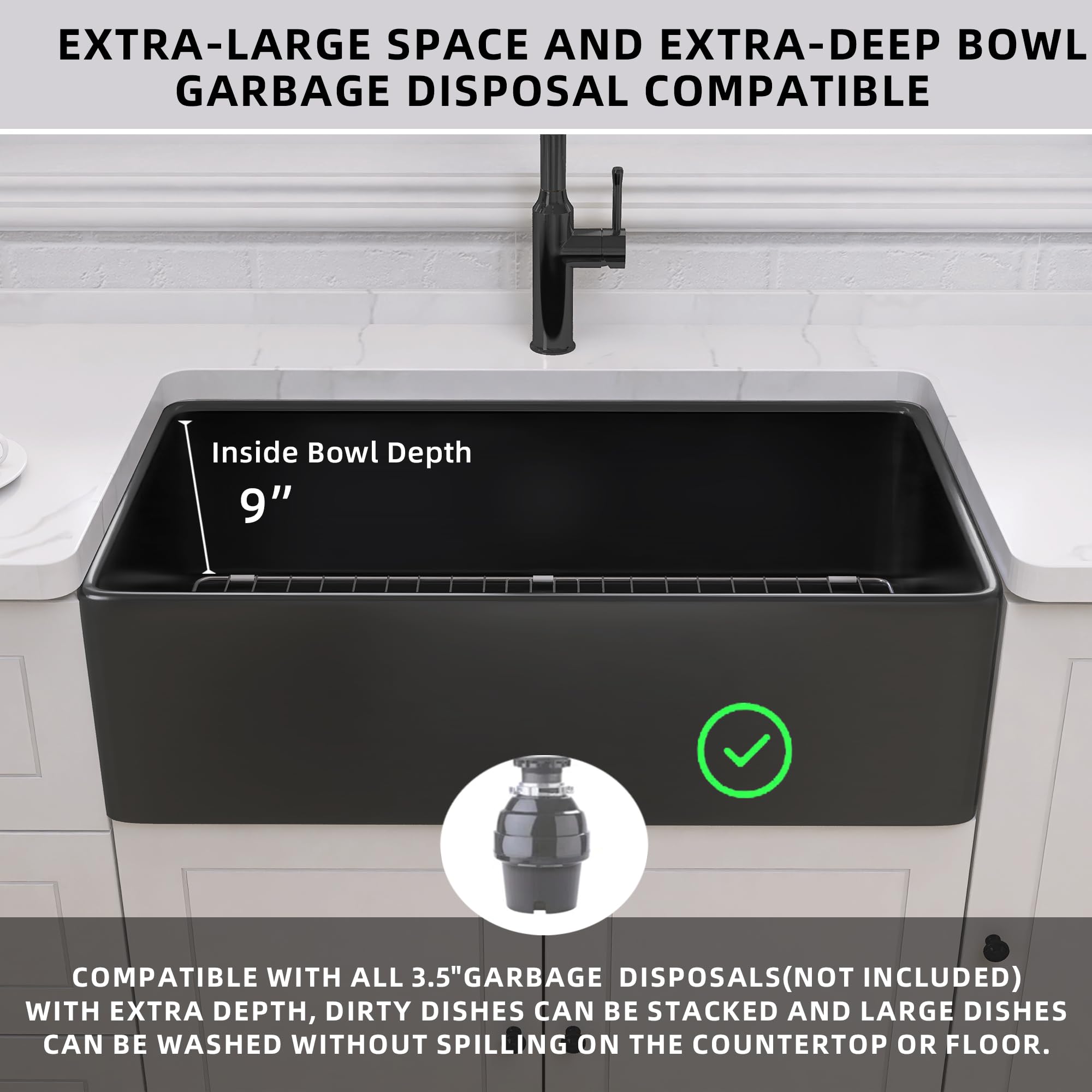 ZUAGCO Black Farmhouse Sink 33 inch Fireclay Farm Sink for Kitchen ...