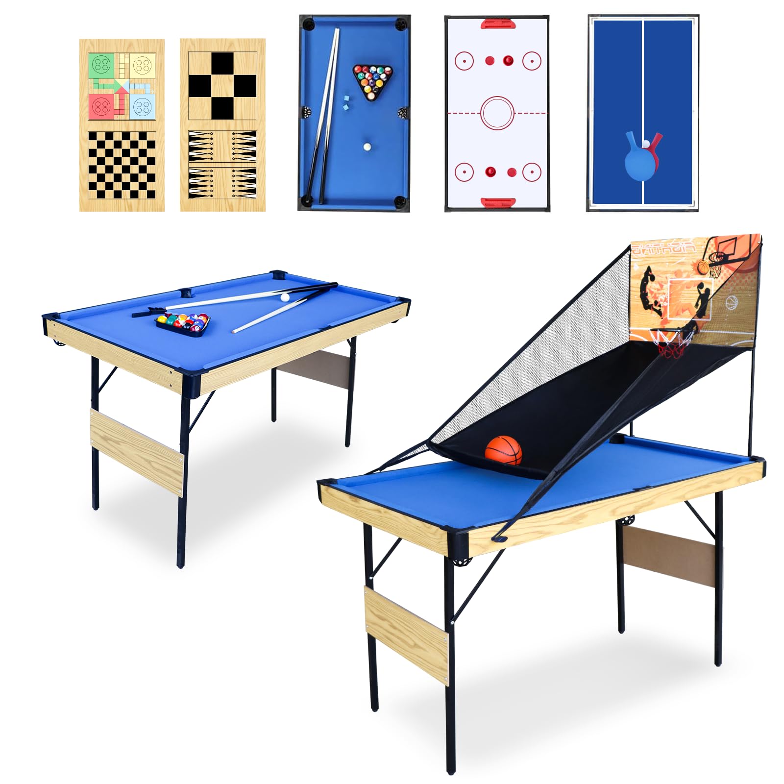 Amazon.com : KAKIBLIN Folding Pool Table Set,55" 8 in 1 Multi Combo ...