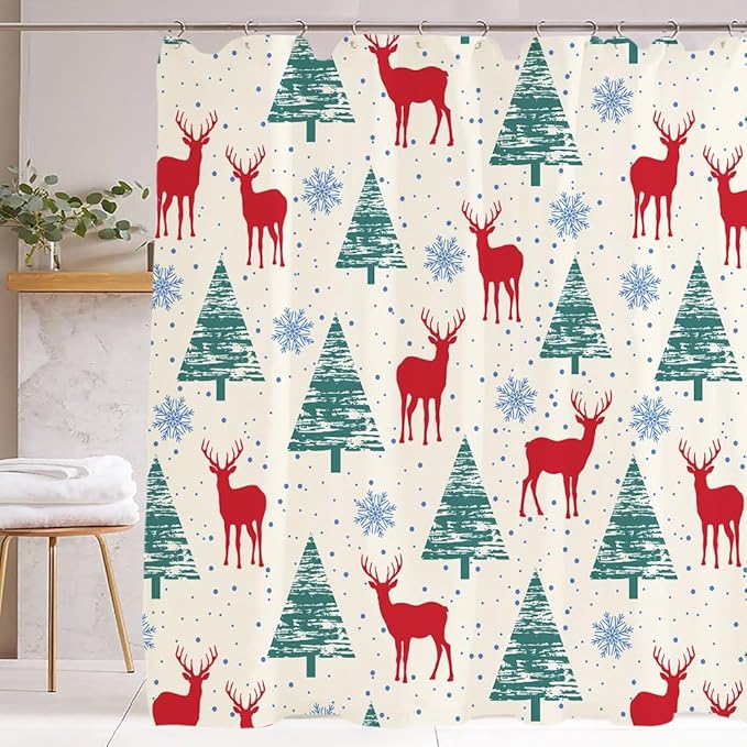 Amazon.com: De-Mediocre Christmas Shower Curtain Sets,Xmas Green Tree ...