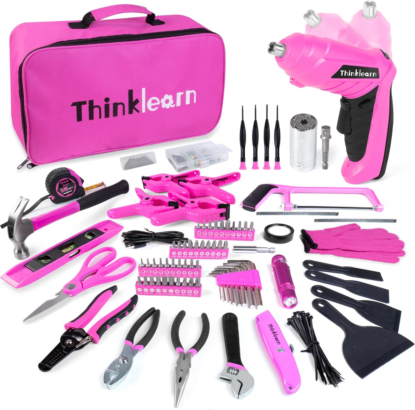 Amazon.com: Pink 205-Piece Home Tool Set With 3.6V Electric Screwdriver ...