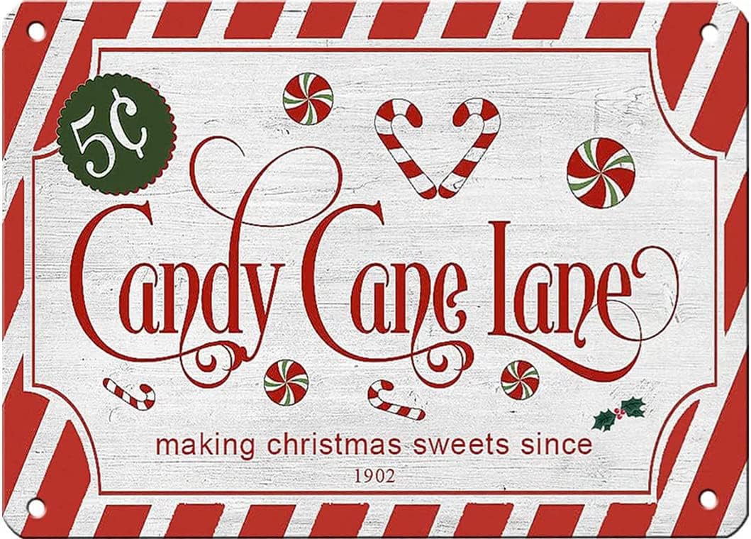 Amazon.com: Christmas Tin Sign Candy Cane Wall Decor Vintage Christmas ...